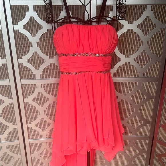 Morgan & Co. | Dresses | Morgan Co Strapless Bright Pink Coral Dress ...